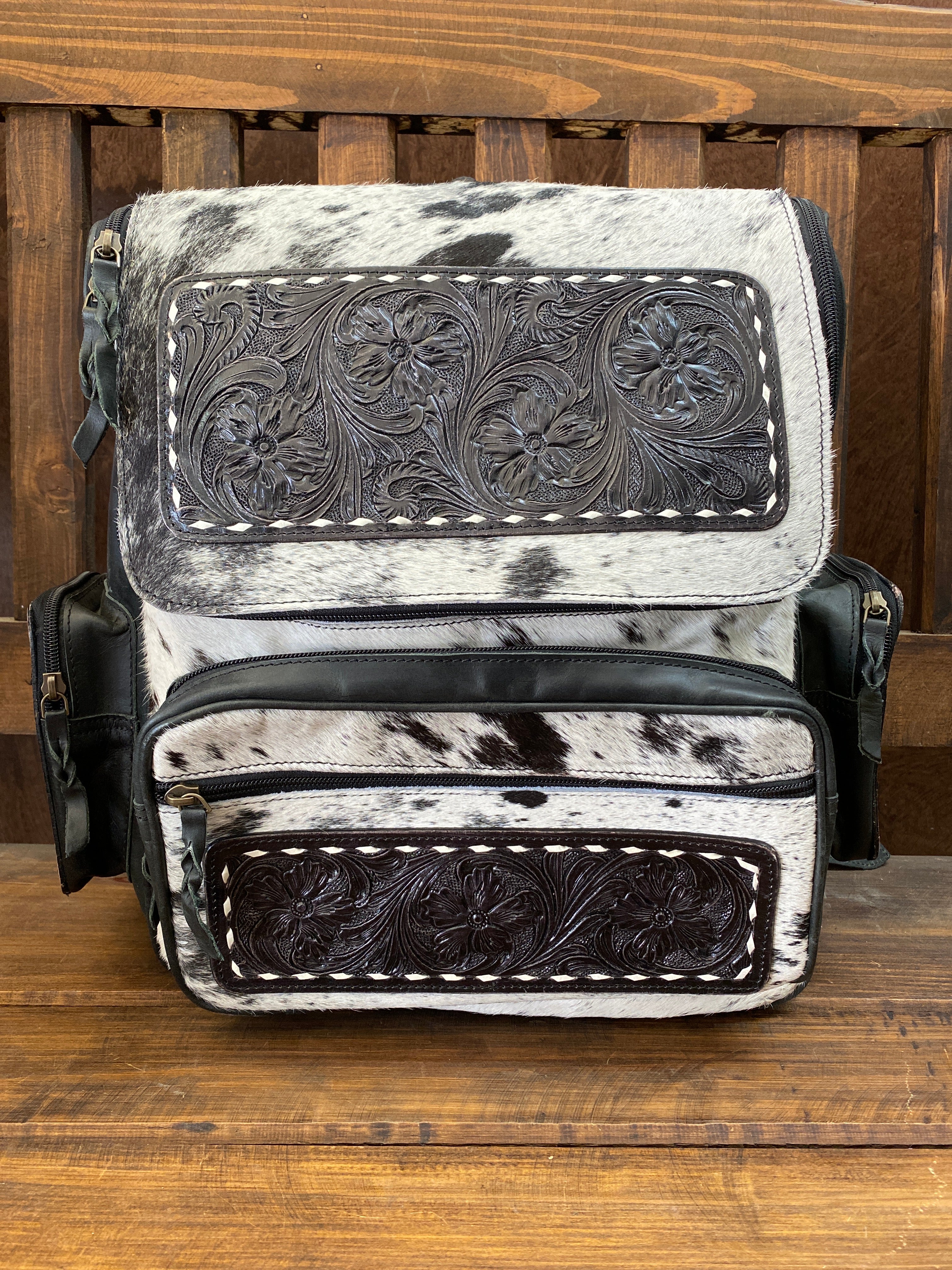 Black Leather Tooled Backpack – Rhinestones n Rodeo